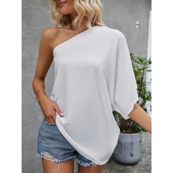 WILA | Tops | Minimalist Boho One Shoulder Batwing Sleeve Blouse | Poshmark
